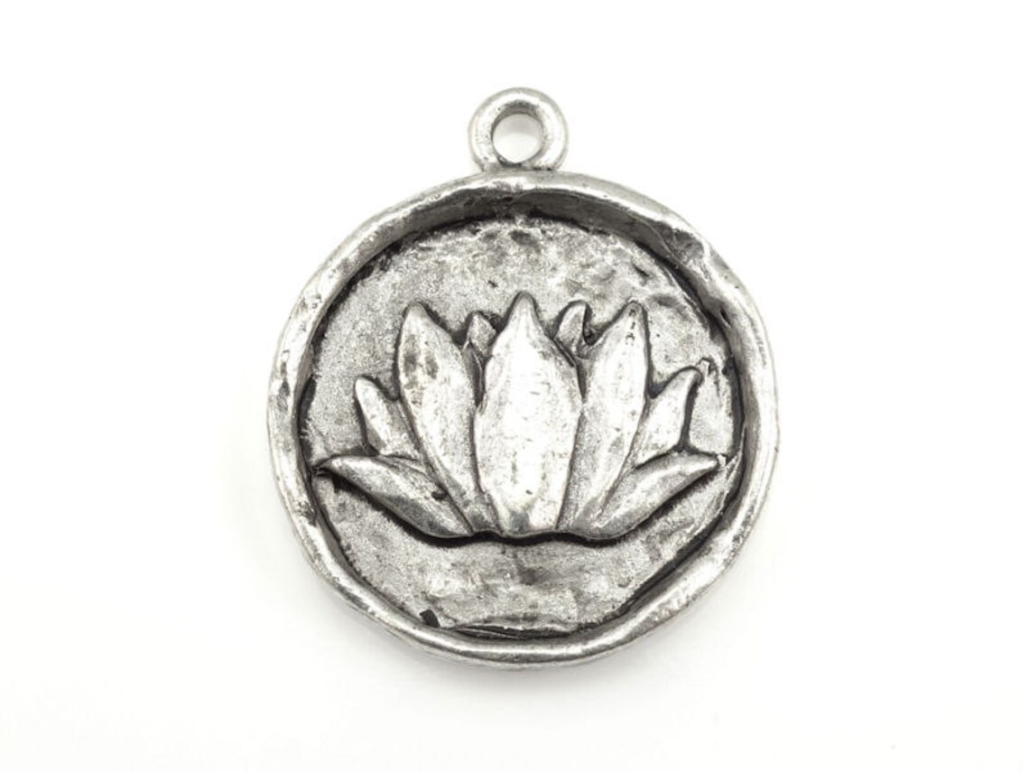 Silver Lotus Pendant Silver Lotus Flower 20mm Antique Silver Charm Yoga ...