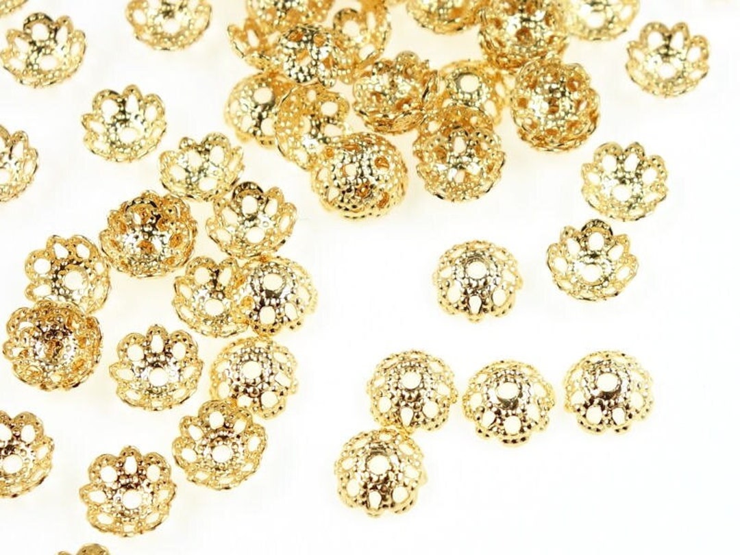 5mm Filigree Dome Bead Caps - BRIGHT GOLD Beadcap Findings - Plated ...