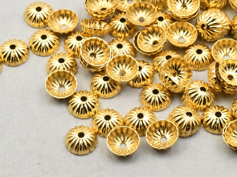 144 5mm Gold Bead Caps Small Gold Plated Pleated Dome Gold Beadcaps ...