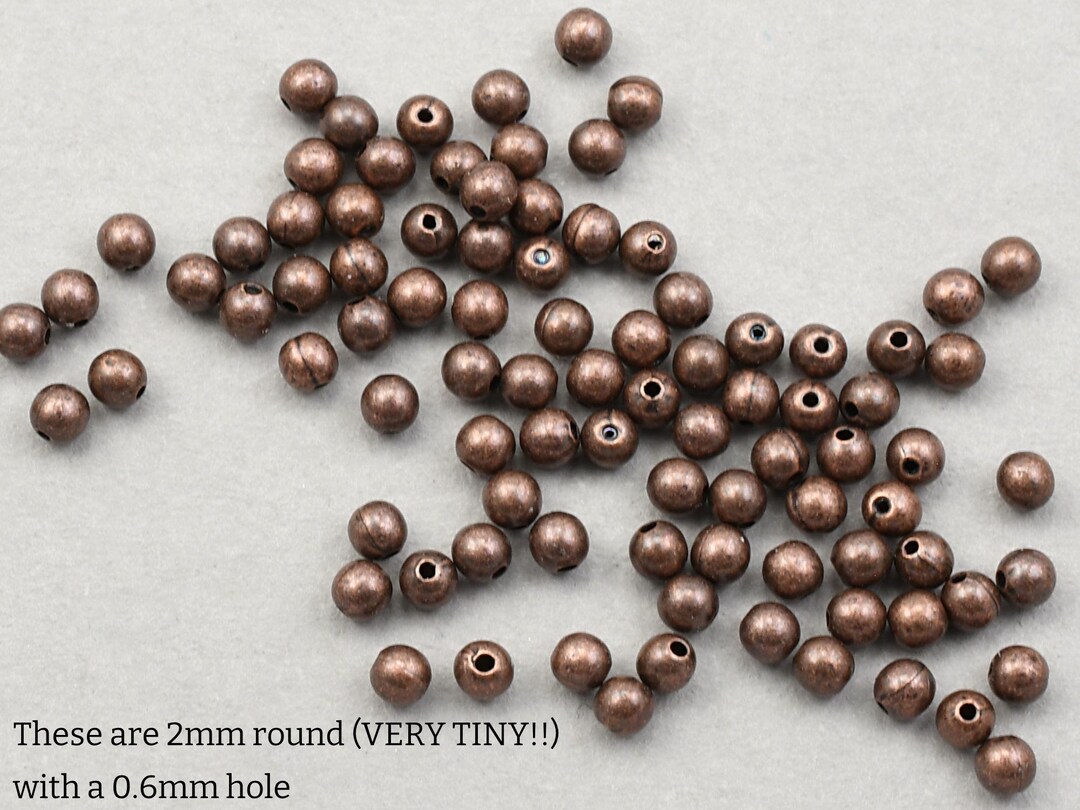 100 Tiny Copper 2mm Beads Aged Antique Copper Round Beads Solid Copper ...