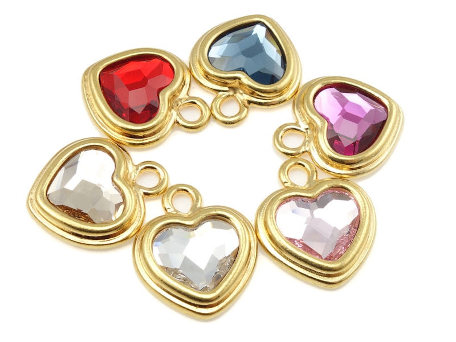 Crystal Heart Charms Gold Charms Custom Color Choice Fuchsia - Etsy