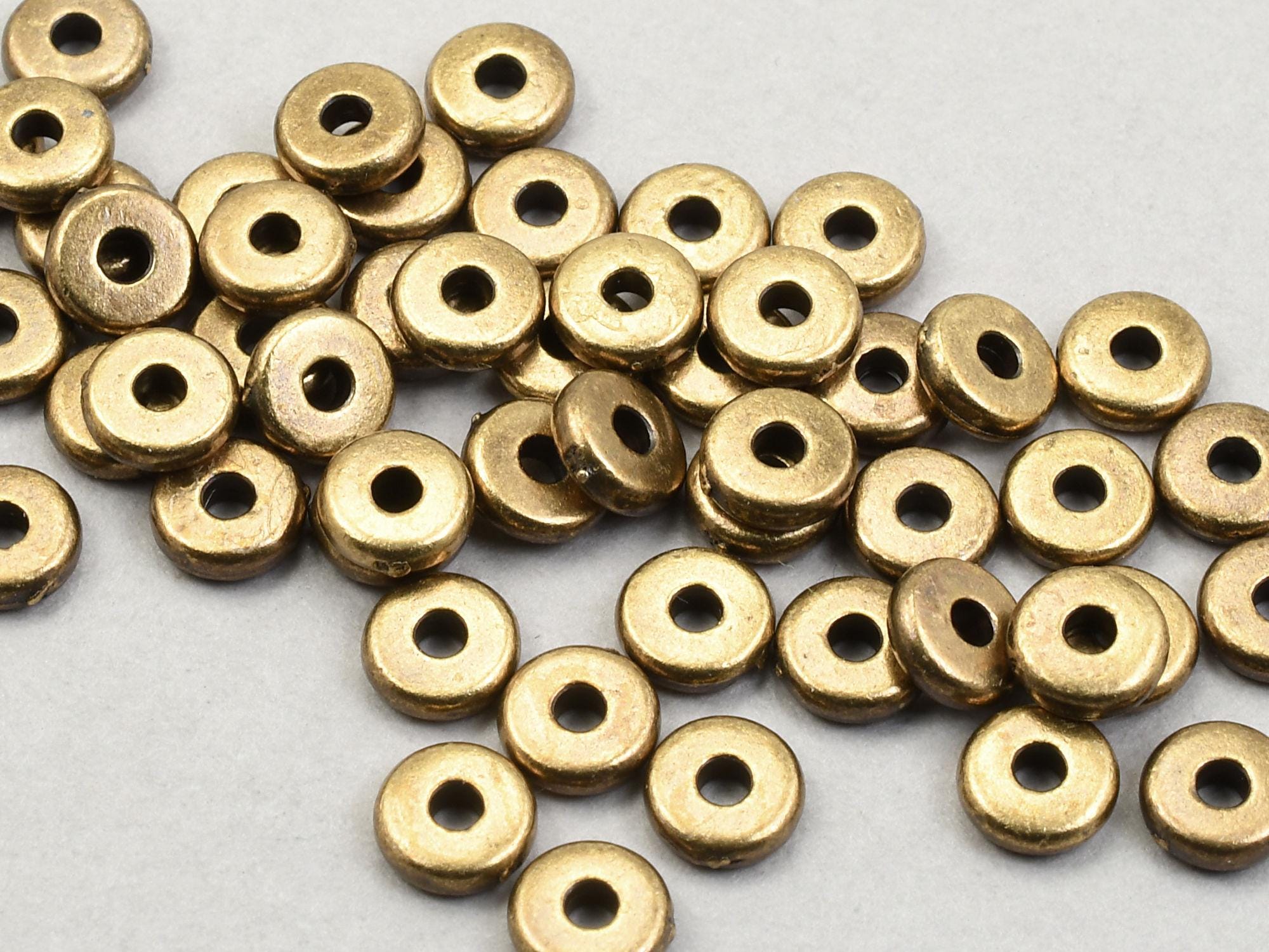 50 Disk Beads 5mm Antique Brass Beads - Spacer Washer Beads Brass Oxide ...