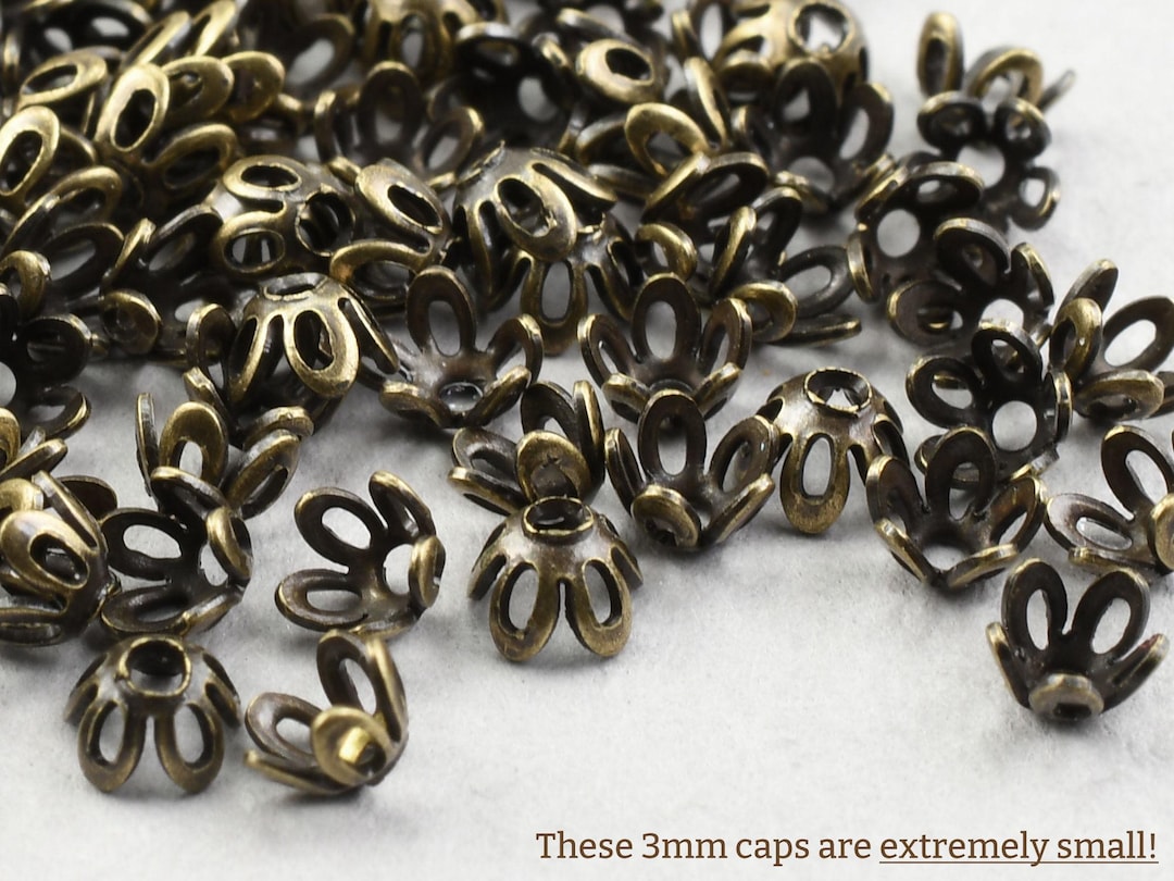 144 Pieces TINY 3mm Bead Caps - Antique Brass Beadcap Findings - Ideal ...