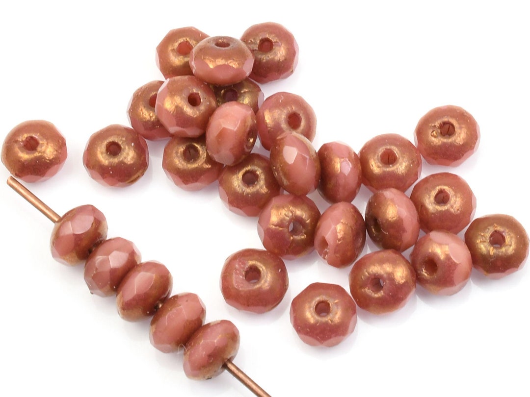 30 Rondelles (5x3mm) Pink Silk With Bronze Finish - Dusty Rose Pink ...