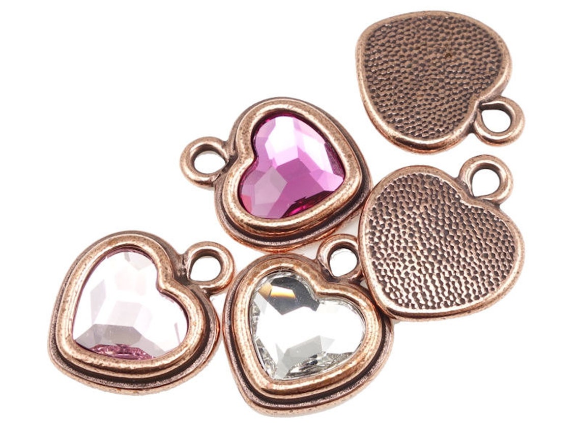 Antique Copper Heart Charm Copper Heart Pendant Crystal Heart - Etsy