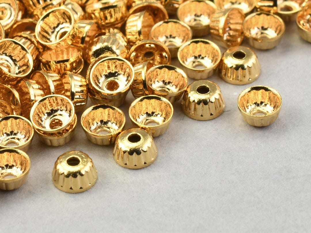 144 Pieces of TINY 3.5mm Swirled Dome Bead Caps - BRIGHT GOLD Beadcap ...