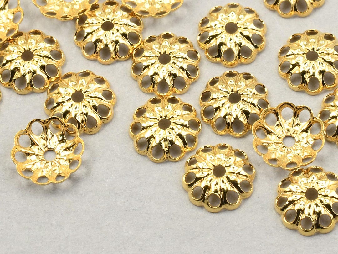 72 Pieces of 6mm Open Filigree Bead Caps - BRIGHT GOLD Beadcaps - Gold ...