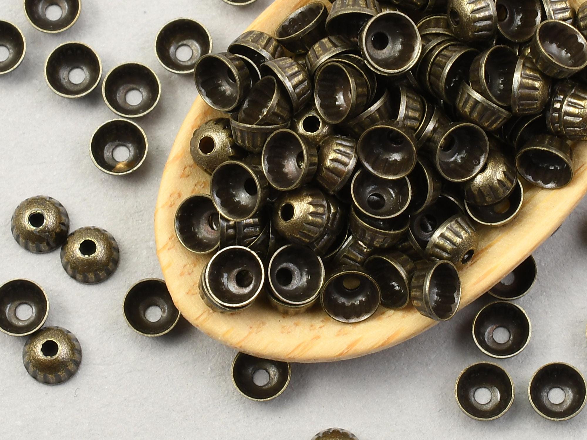 144 Pieces of TINY 3.5mm Swirled Dome Bead Caps - ANTIQUE BRASS Beadcap ...
