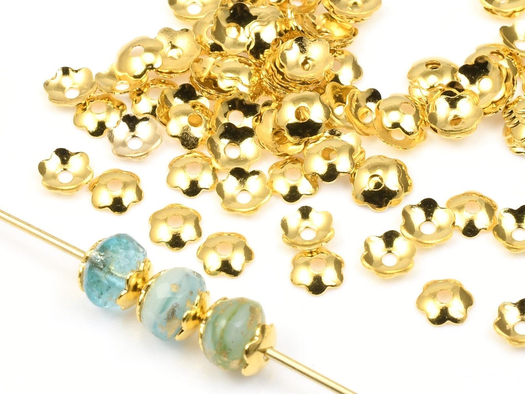 144 Pieces 4mm Scalloped Dome Bead Caps - Tiny Small Bright Gold Bead ...