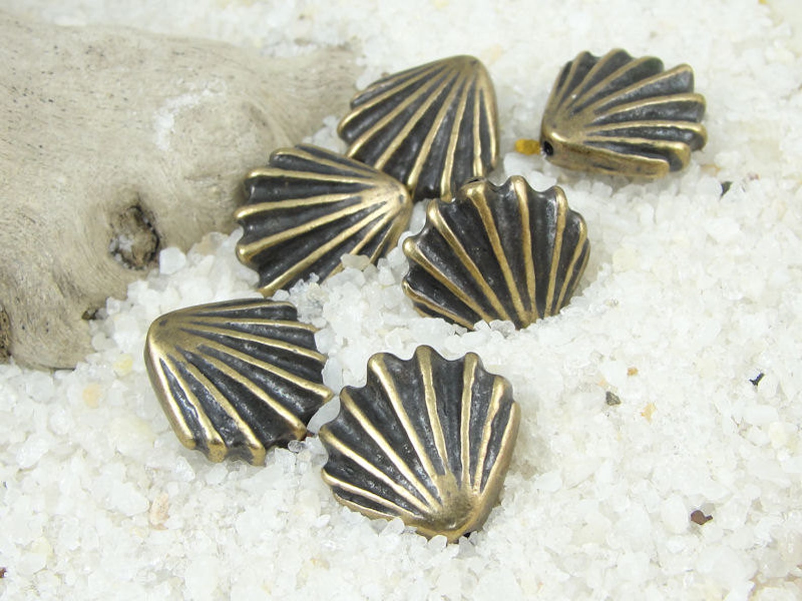 Sea Shell Beads Antique Brass Beads Tierracast Large - Etsy