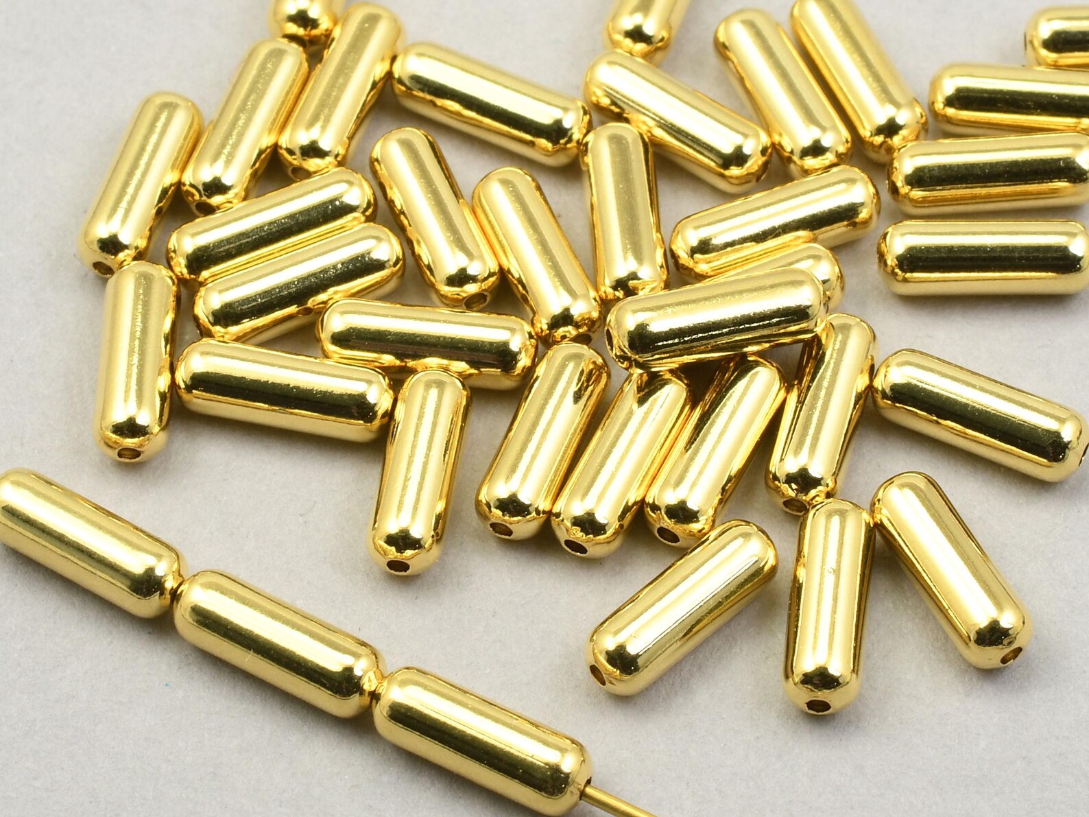 36 Pieces of 9mm X 3mm Rounded Edge Tube Beads - GOLD Heishi Beads ...