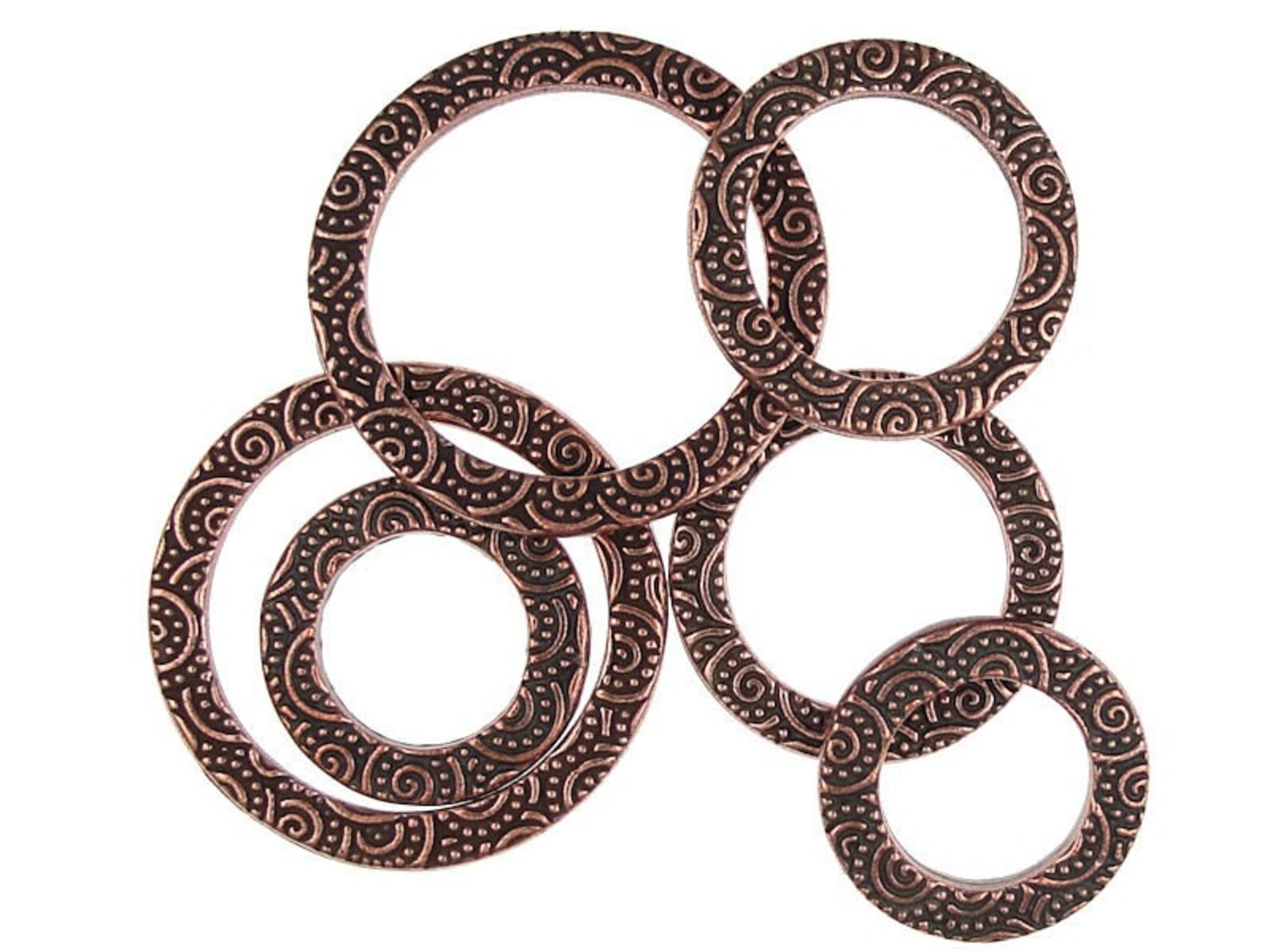 6 Antique Copper Rings Tierracast SPIRAL Ring Links Circle - Etsy