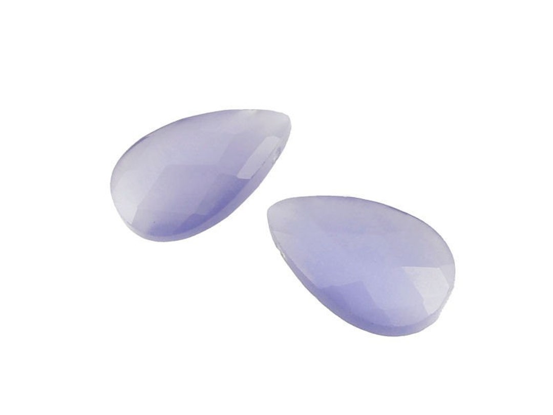 4 Light Violet Briolettes Periwinkle Cats Eye Beads 12mm X 20mm Flat ...