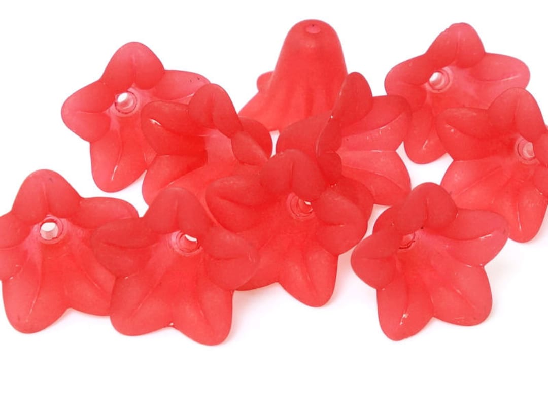 10 RED Lucite Flower Beads 18mm X 12mm Flower Beads Frosted Trumpet ...