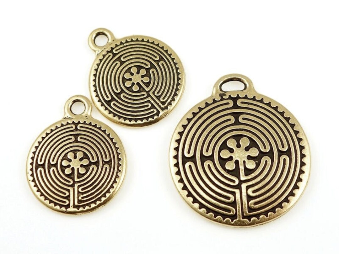 Gold Labyrinth Pendant and Charm Set Tierracast Antique Gold Pendant ...