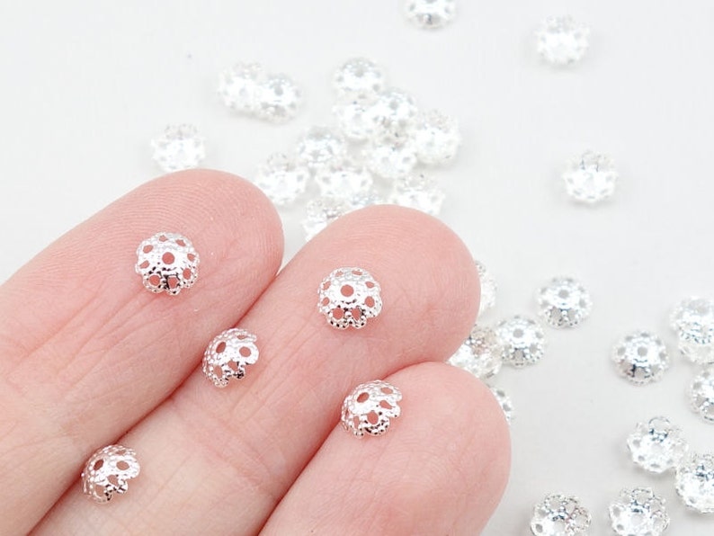 72+ Pieces of 5mm Filigree Dome Bead Caps - BRIGHT SILVER Beadcap ...