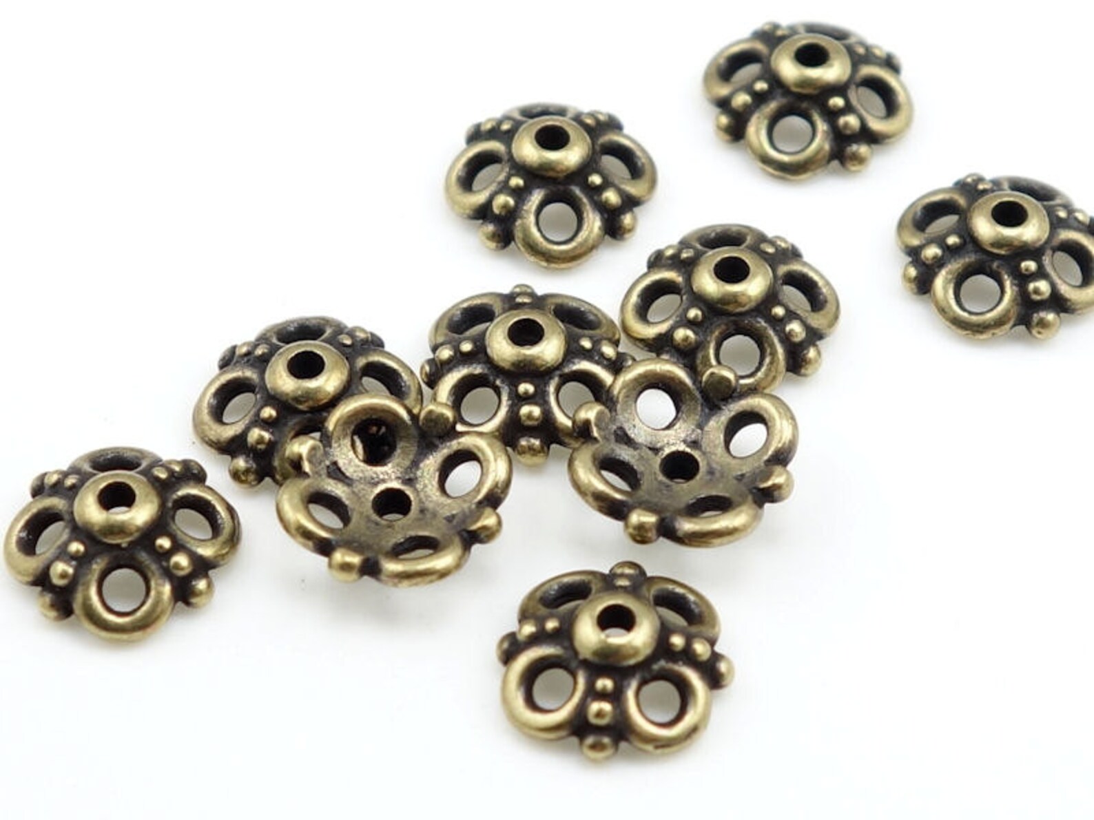 Brass Bead Caps Tierracast CLOVER Antique Brass Oxide Bronze Beadcaps ...