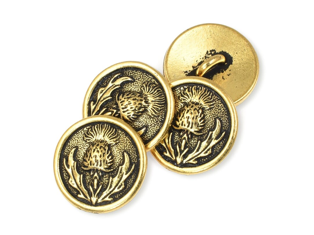 Antique Gold Thistle Button - Tierracast Gold Clasp Findings - Scottish ...