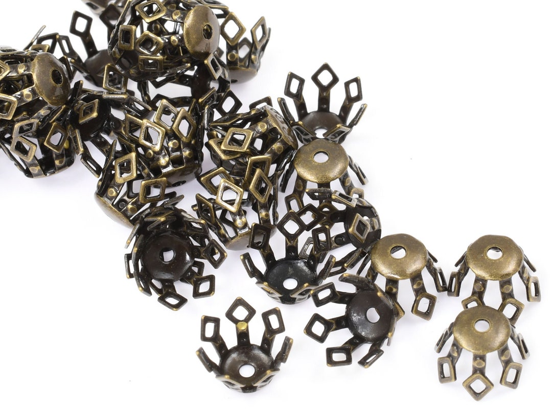 36 Antique Brass Bead Caps - 8mm Filigree Petal Caps - Brass Oxide ...