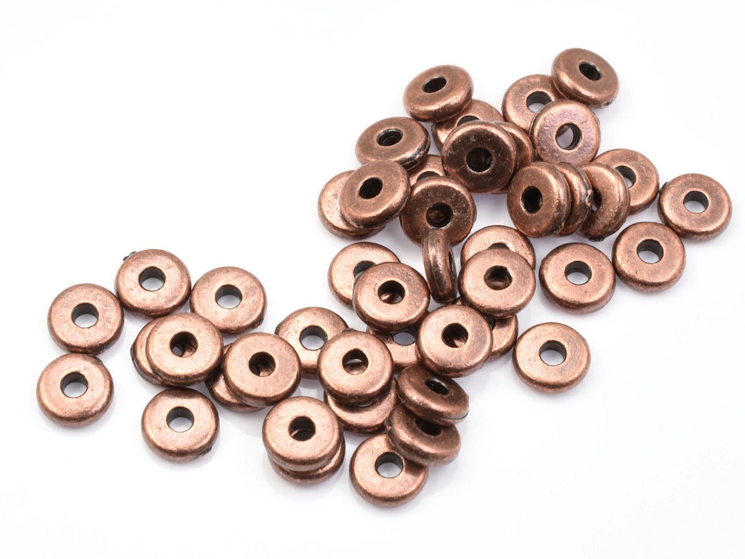 50 Disk Beads 5mm Antique Copper Beads - Washer Beads Flat Disk Heishi ...