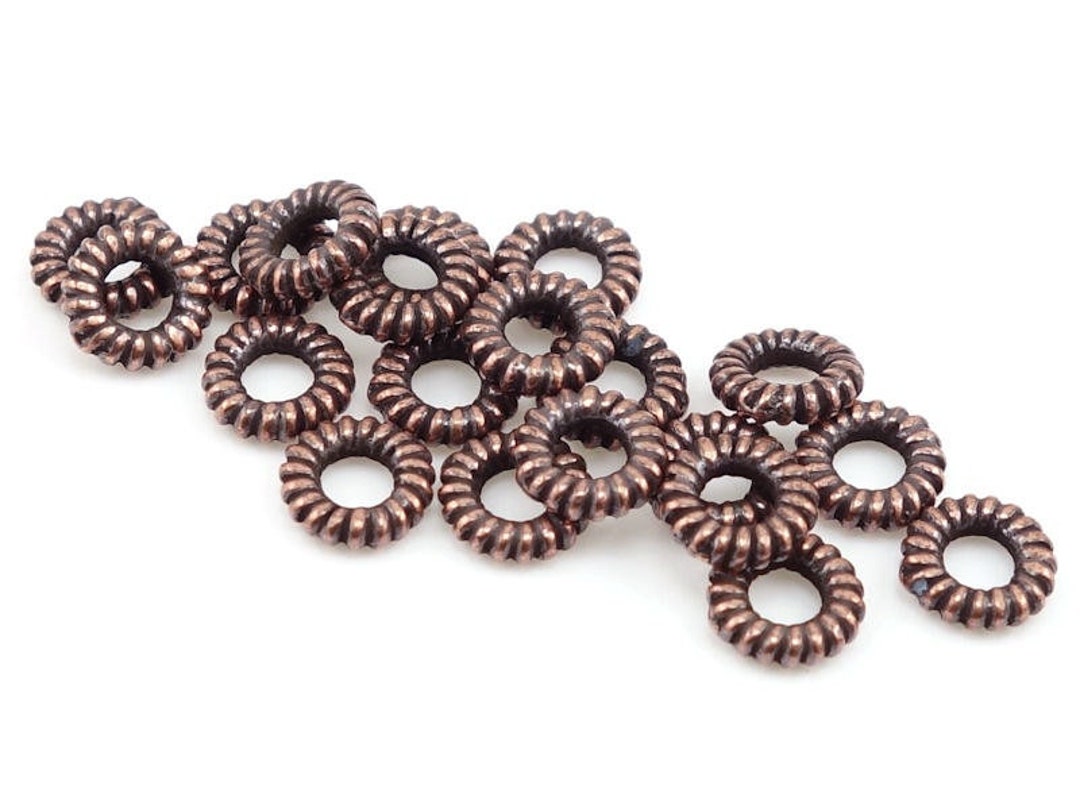 Copper Beads - 6mm Twisted Rope Rings - Coiled Ring Beads - Heishi ...