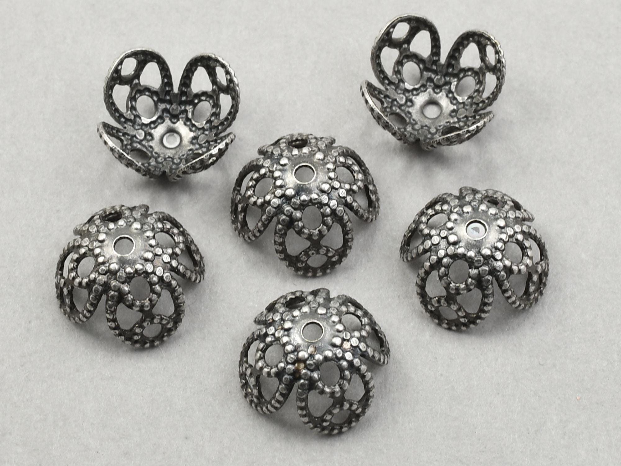 48 Pieces of 8mm Filigree Bead Caps - Dark ANTIQUE SILVER Bead Caps ...