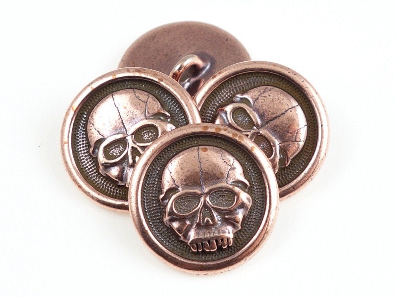 Antique Copper Button Findings Tierracast SCARY SKULL Button | Etsy