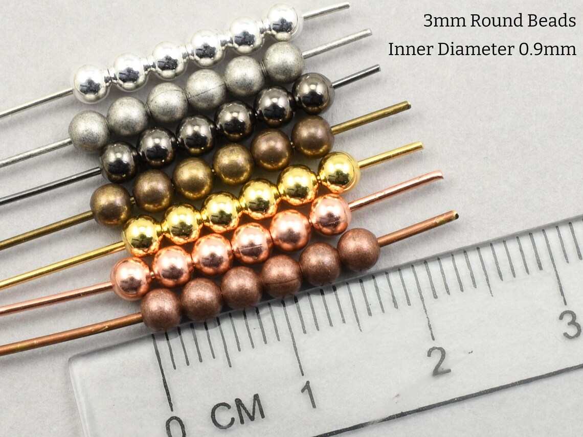 100+ Pieces of 3mm Round Beads - Dark ANTIQUE SILVER Beads - Small ...