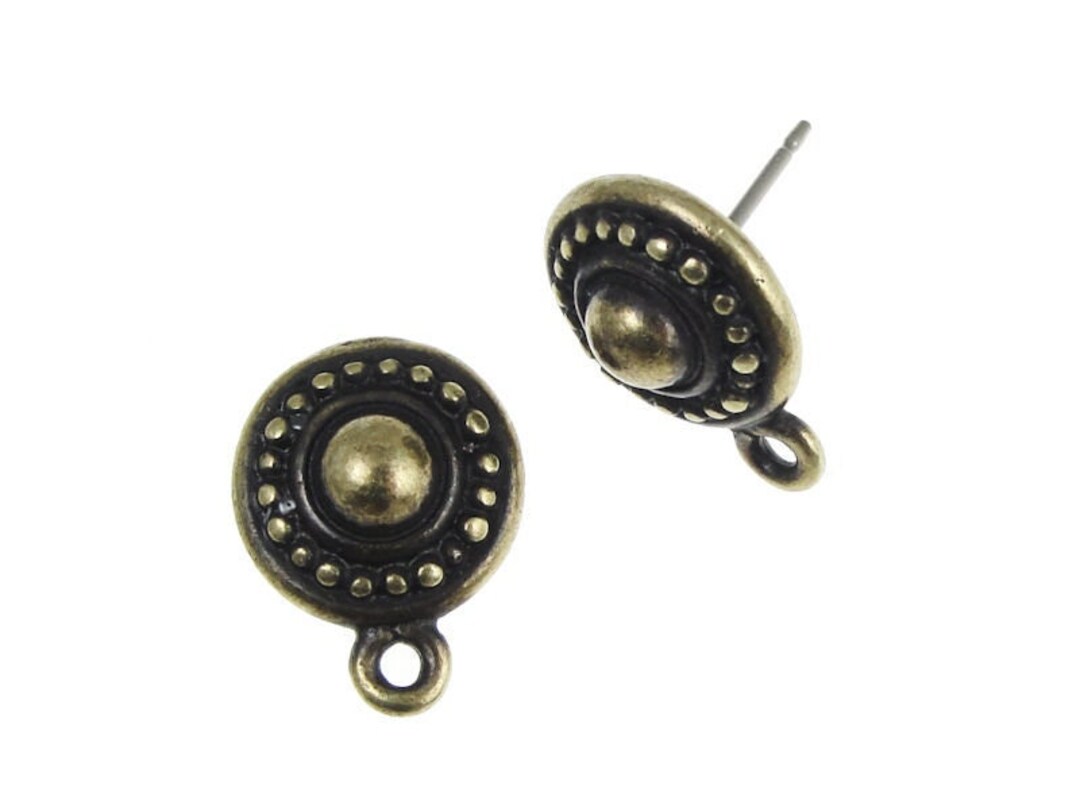 Antique Brass Earring Posts Brass Oxide Ear Findings 10mm Beaded Fancy ...