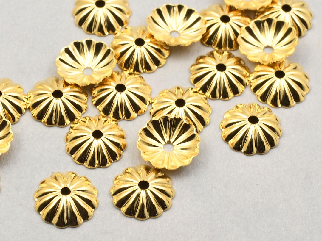 72 Pieces 8mm Fluted Bead Caps - Gold Bead Caps - Bright Shiny Gold ...