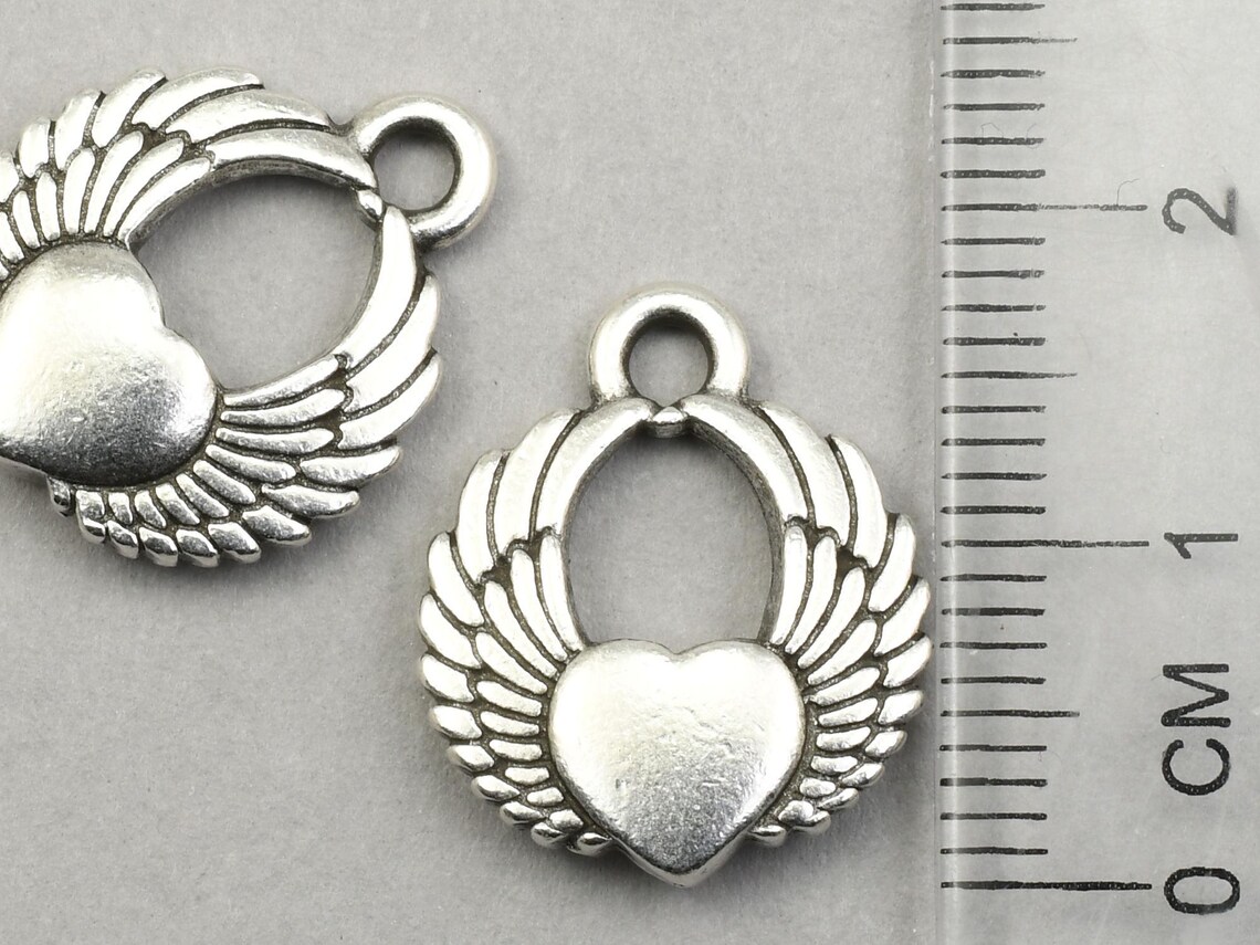 Winged Heart Charms - Antique Silver Charms - Heart Pendants Tierracast ...