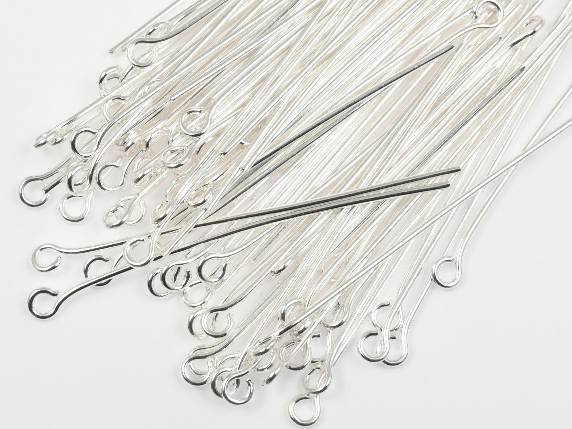 100 Pieces 1.5" 21 Gauge BRIGHT SILVER Eye Pins - Plated Silver Eyepin ...