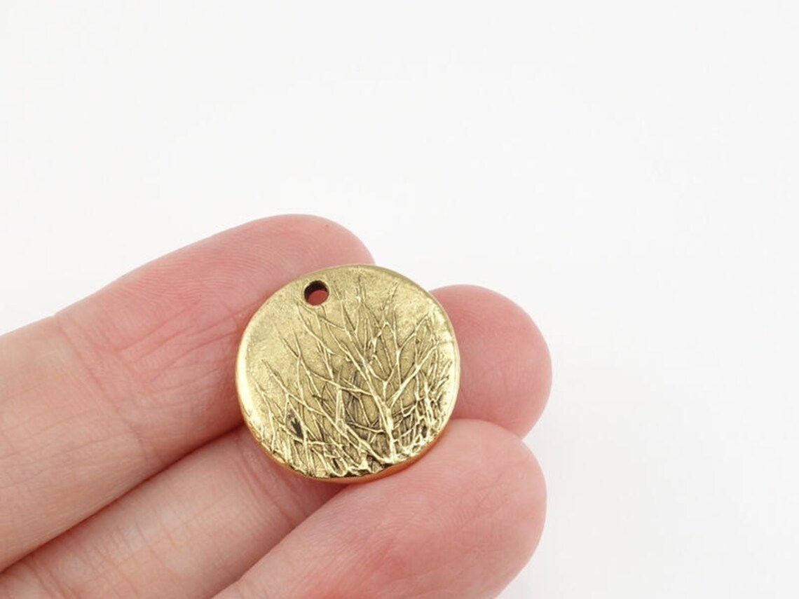 Antique Gold Tree Pendant Gold Charm Winter Tree Charm 20mm Diameter ...