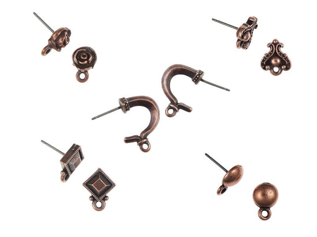 5 Pairs Copper Post Earrings - Antique Copper Earrings Fancy Ear ...