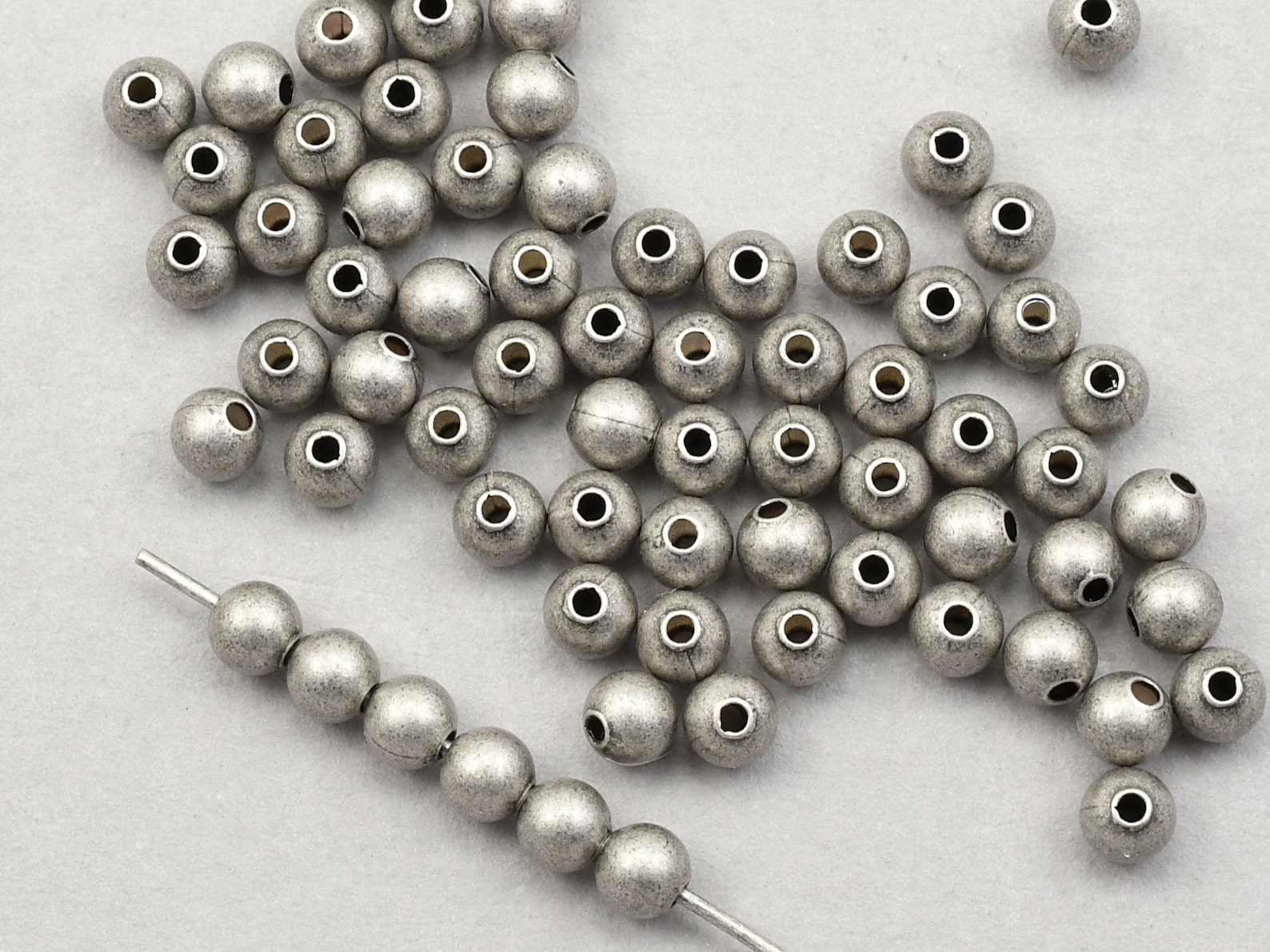 100+ Pieces of 3mm Round Beads - Dark ANTIQUE SILVER Beads - Small ...