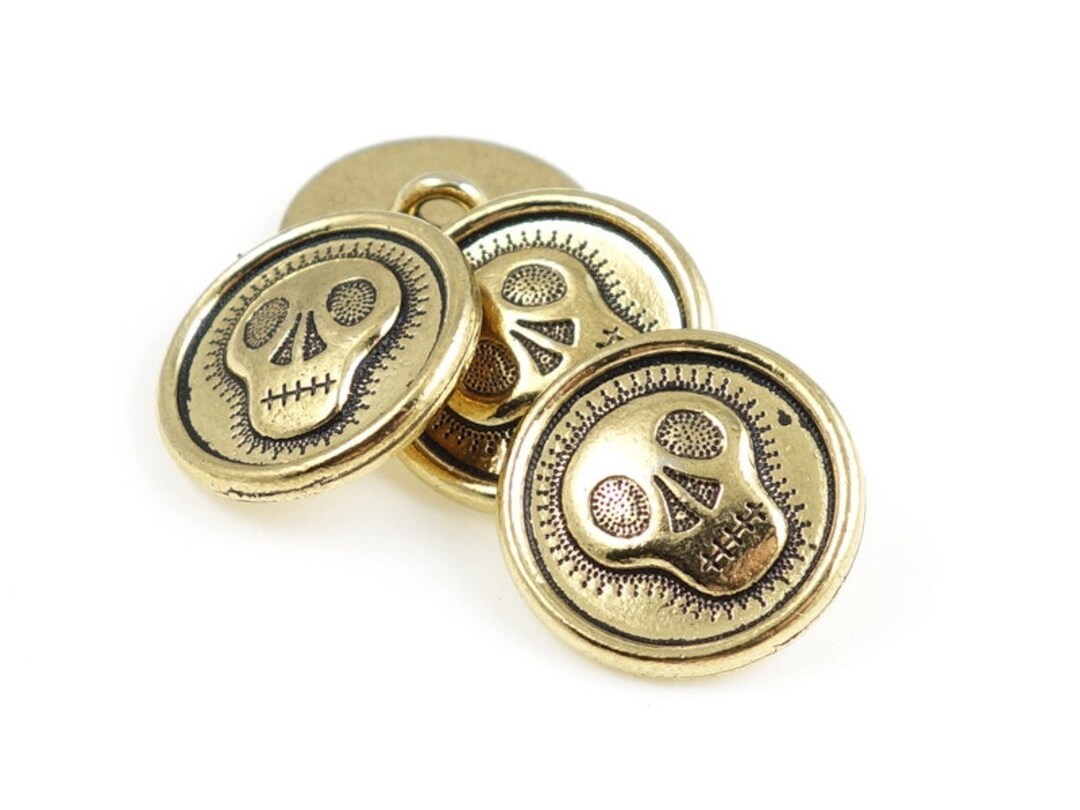 Tierracast SKULLY BUTTON Antique Gold Button Findings Skull Button ...