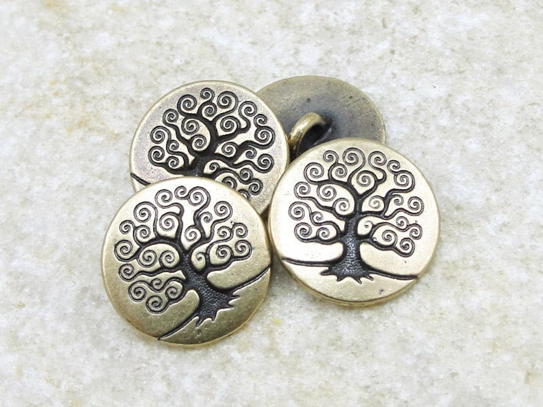 Tree of Life Buttons - Tierracast Antique Brass Button Findings - Brass ...