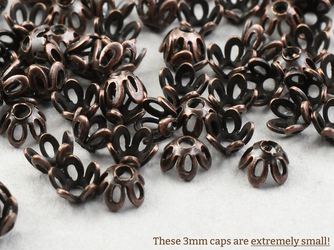 144 Pieces TINY 3mm Bead Caps - Dark Antique Copper Beadcap Findings ...