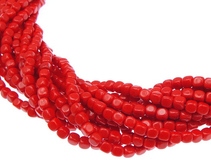 100 4mm Cube Beads OPAQUE RED Bright Candy Apple Red Christmas | Etsy