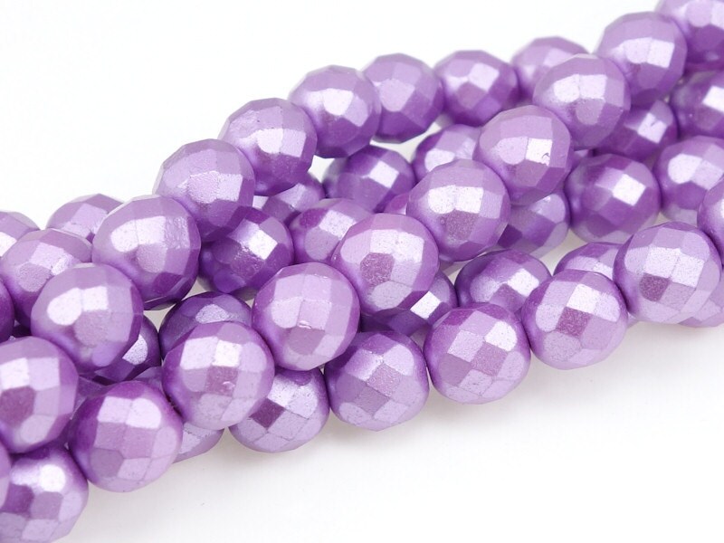 METALLIC PASTEL LILAC 8mm Czech Glass Beads Firepolish Fire Polish ...