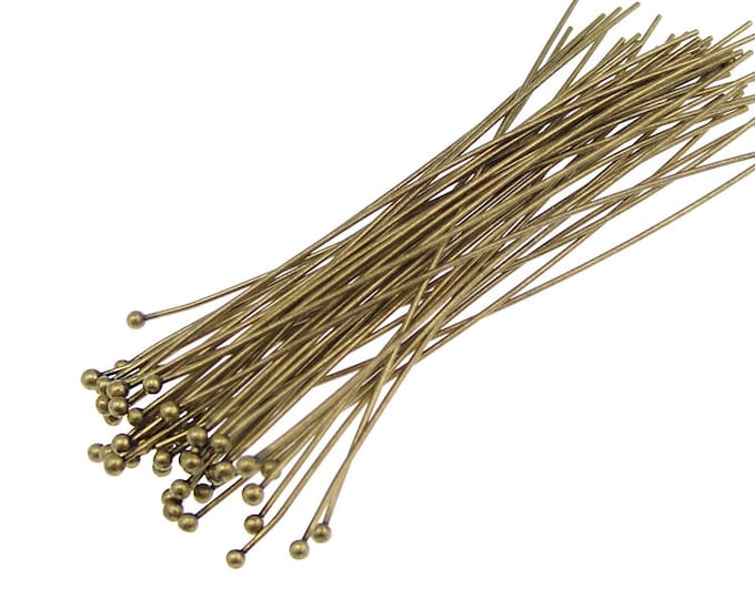 48 BALL HEADPINS 3" Antique Brass Headpin Findings 21 Gauge Ball Pins ...