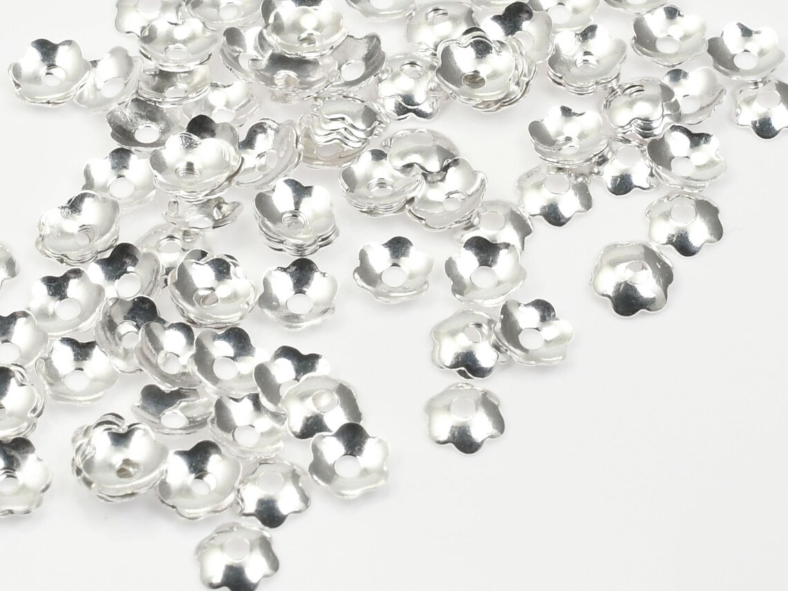 144 Pieces 4mm Scalloped Dome Bead Caps - Tiny Small Bright SILVER Bead ...