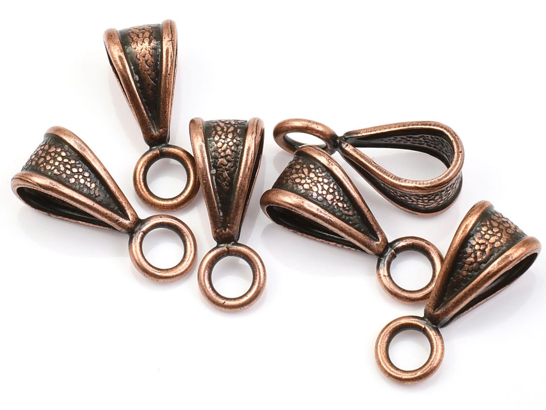 24 Pendant Bails - Antique Copper Bail Findings - Dark Copper Plated ...