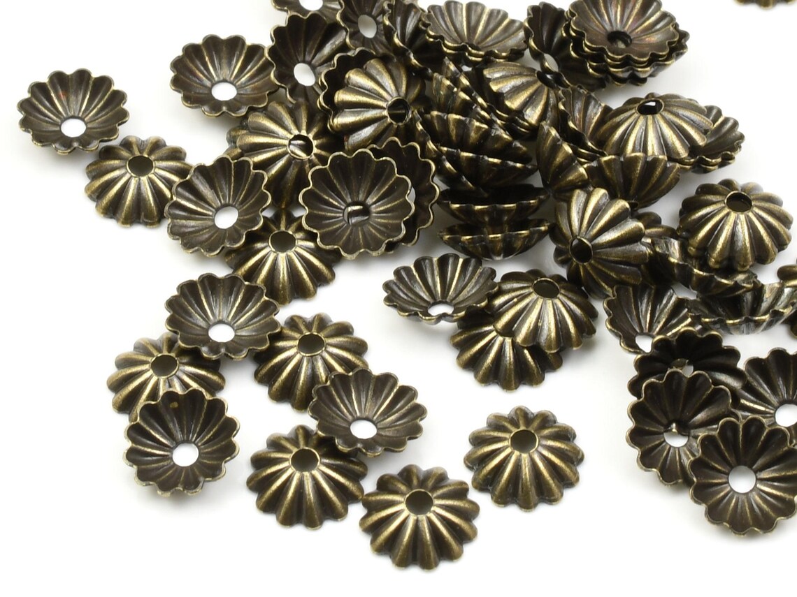 144 Pieces 6mm Pleated Dome Bead Caps -antique Brass Bead Caps - Brass ...