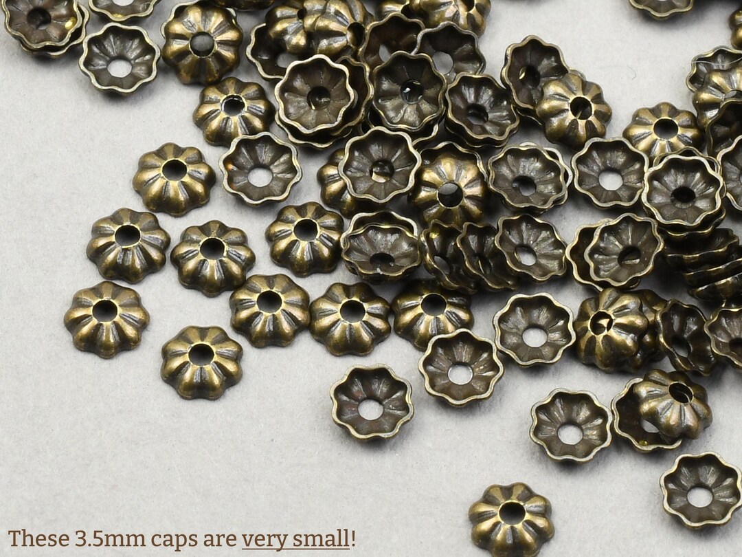 144 Pieces of TINY 3.5mm Fluted Bead Caps - Antique Brass Beadcap ...
