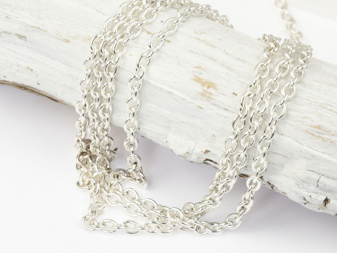 Delicate BRIGHT SILVER Chain - 2mm X 3mm Fine Link Cable Chain - Loose ...