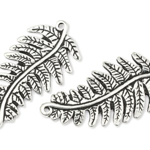Antique Silver Fern Leaf Link - 40mm X 20mm Fern Frond Pendant Charm ...