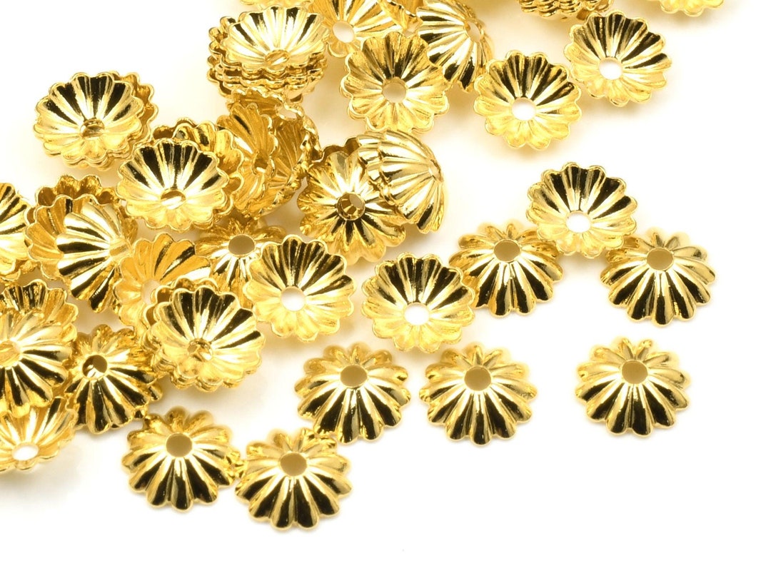 144 Pieces 6mm Pleated Dome Bead Caps - Bright Gold Bead Caps - Gold ...