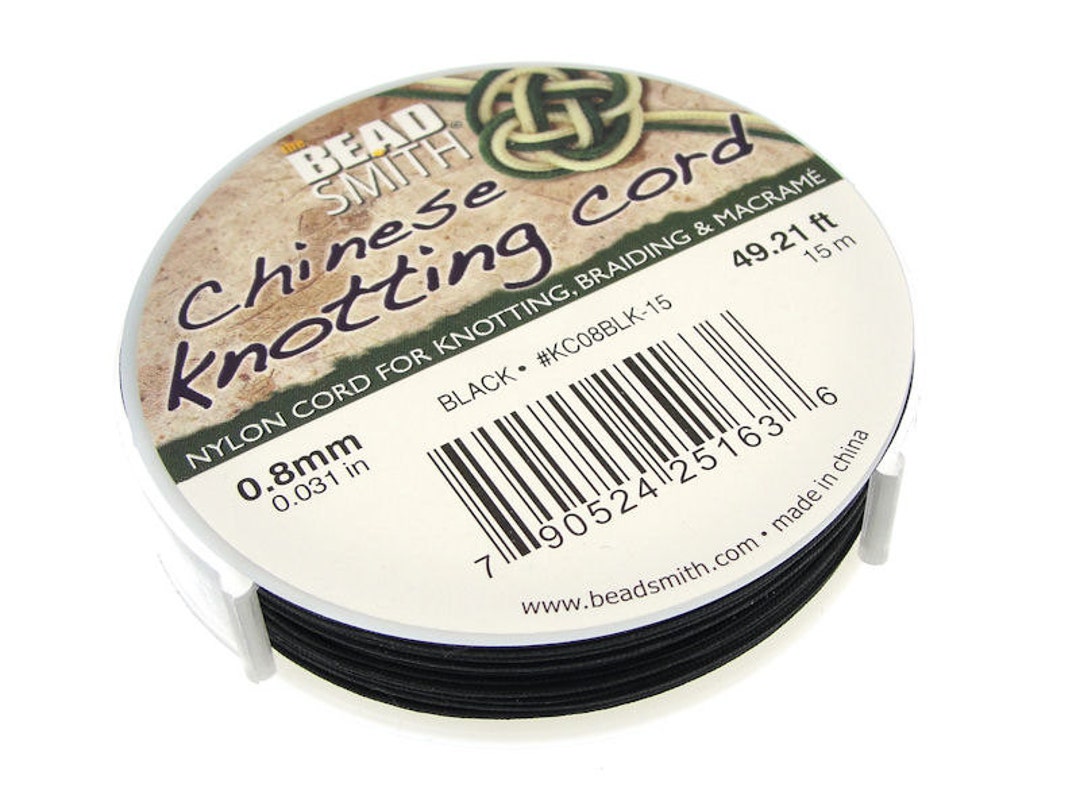 BLACK Chinese Knotting Cord - 0.8mm Fine Cord - 49 Feet / 15 Meters ...