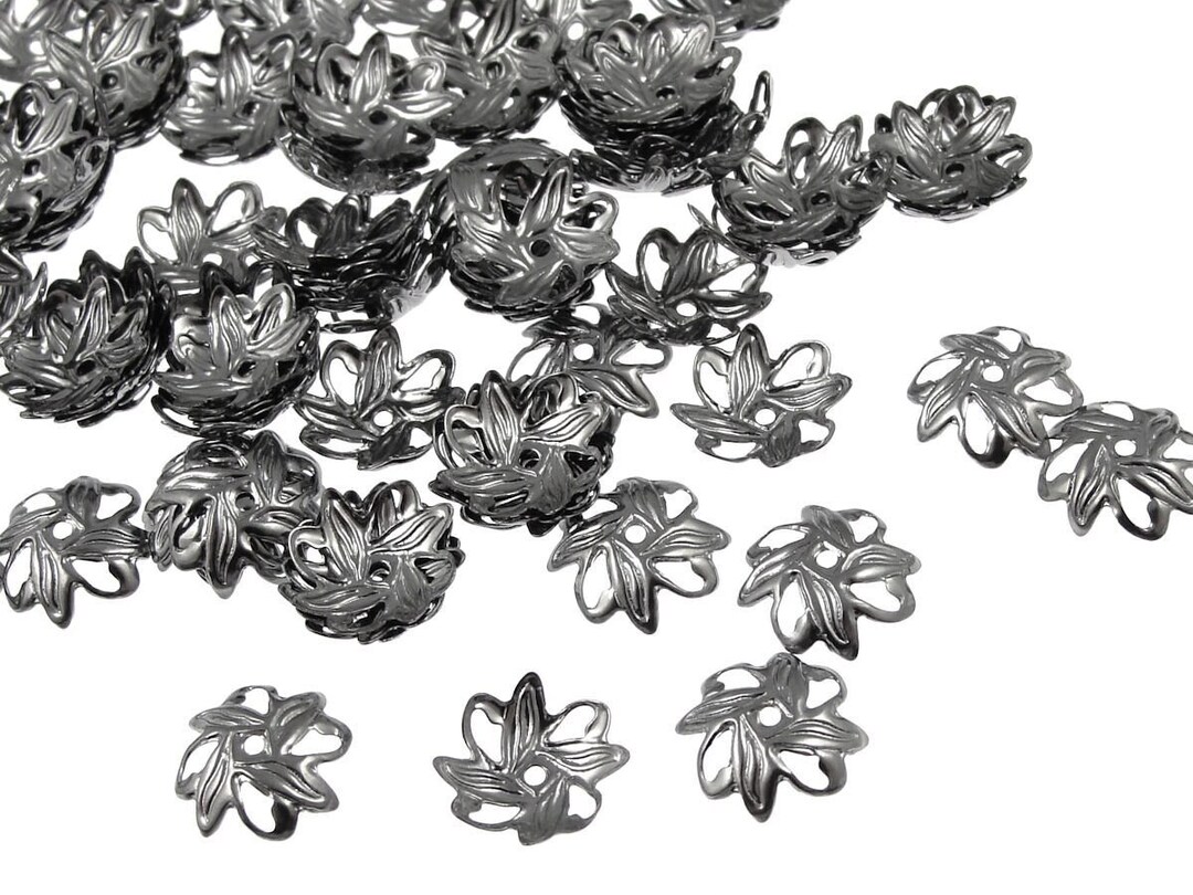 144 Gun Metal Bead Caps - 10mm Gunmetal Beadcaps Petal Shaped Black ...
